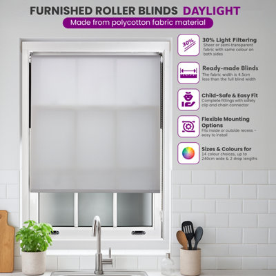 FURNISHED Daylight Roller Blinds with Metal Fittings - Green Trimmable Blind for Windows and ...