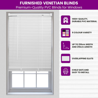 FURNISHED PVC Venetian Blinds - White 25mm Slats Trimmable Blinds for ...