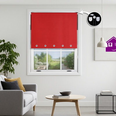 FURNISHED Thermal Blackout Roller Blinds with Round Eyelets & Metal Fittings - Red (W)150cm (L ...