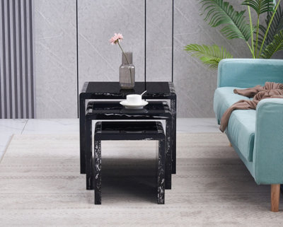 Furniture Express Nest of 3 Tables Black Marble High Gloss Marble ...