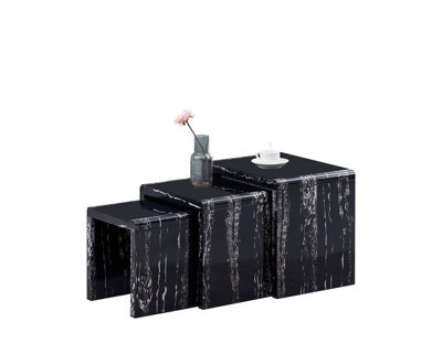 FURNITURE EXPRESS NEST OF 3 TABLES BLACK MARBLE HIGH GLOSS MARBLE ...