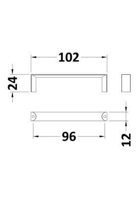 Furniture Handle Square D Shape Handle, 102mm (96mm Centres) - Chrome