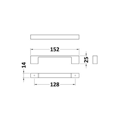 Furniture Handle Square D Shape Handle, 152mm (128mm Centres) - Matt Black