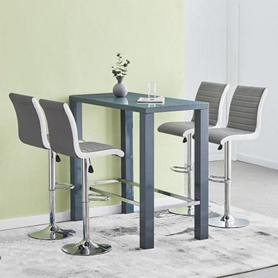 FURNITURE IN FASHION JAM RECTANUGLAR GLASS GREY BAR TABLE 4 RITZ GREY ...