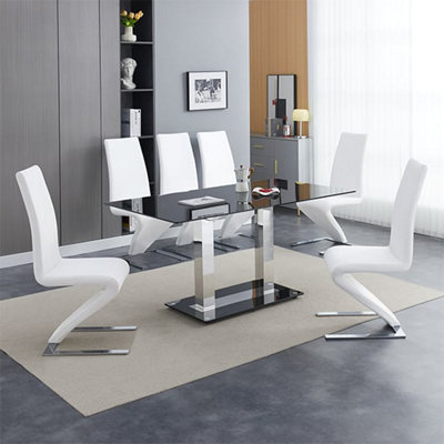 Furniture In Fashion Jet Large Black Glass Dining Table With 6 Demi Z ...