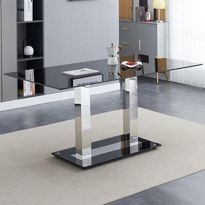 Furniture In Fashion Jet Large Black Glass Dining Table With 6 Demi Z ...