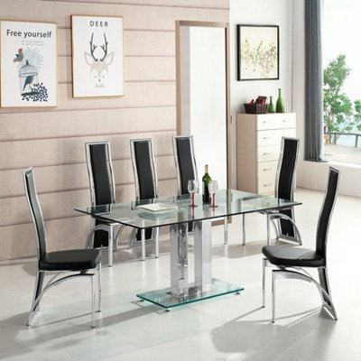 Furniture in Fashion Jet Large Clear Glass Dining Table And 6 Chicago ...