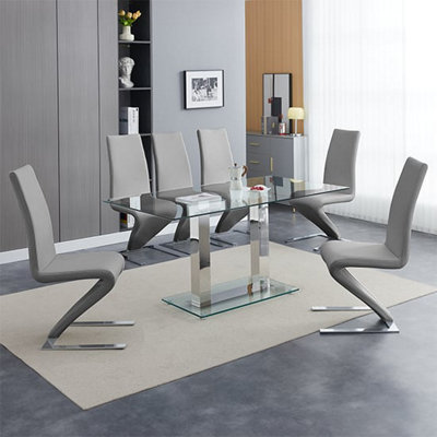 Furniture In Fashion Jet Large Clear Glass Dining Table With 6 Demi Z ...