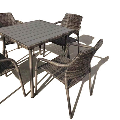 Furniture One Rattan Effect Grey 4 Seater Rectangular Dining Table and ...