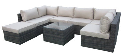 Furniture One Rattan Effect Mix Brown Rattan 7 Seat Corner Sofa Set NO ...