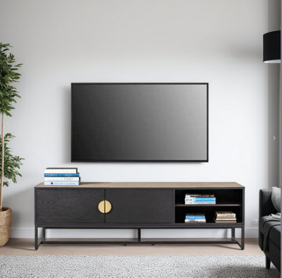 Furniture Outlet, Oslo Black 2 Door TV Unit with open storage