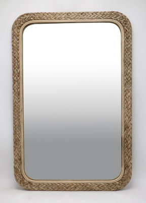 FURNITURE OUTLET,RECTANGULAR RATTAN WEAVE MIRROR. (60X90CM)
