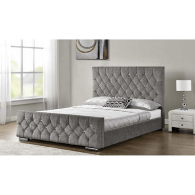 Furniture Stop - Arya Bed Fabric Chenille Silver-5ft King | DIY at B&Q