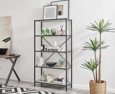 Furniturebox Ashton Black Metal Box Shelf Unit With 5 Scratch Resistant ...