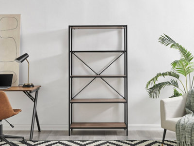 Furniturebox Ashton Black Metal Box Shelf Unit With 5 Scratch Resistant Wood Effect Melamine Shelves Supporting
