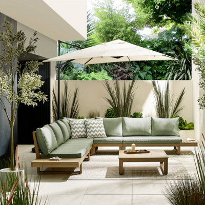 Furniturebox Brisa Wooden Garden Sofa Set - Solid Wood 8 Seat Corner L ...