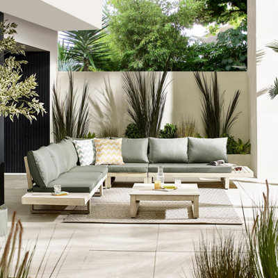 Furniturebox Brisa Wooden Garden Sofa Set - Solid Wood 8 Seat Corner L ...