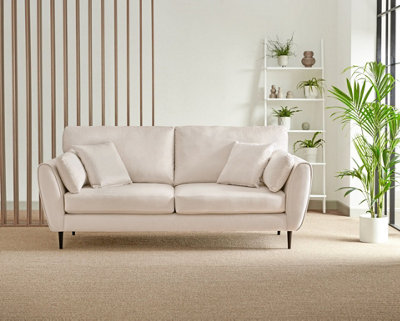 Furniturebox Ida Champagne Cream 3 Seater Velvet Upholstered Sofa With ...