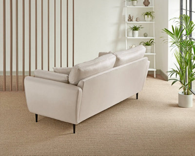 Furniturebox Ida Champagne Cream 3 Seater Velvet Upholstered Sofa With ...