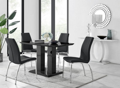 Furniturebox Imperia 4 Modern Black High Gloss Dining Table and 4 Black ...