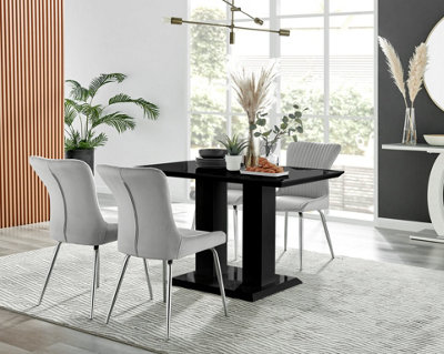 Furniturebox Imperia 4 Modern Black High Gloss Dining Table and 4 Light ...