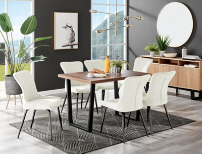 Furniturebox Kylo Brown Rectangular Wood Effect Dining Table & 6 Cream ...