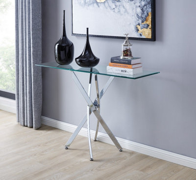 Furniturebox Leonardo Rectangular Glass Console Table with Silver ...