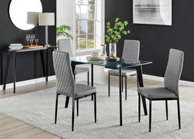 Furniturebox Malmo Scandi Inspired Rectangular Glass & Black Wood Dining Table with 4 Grey Milan ...