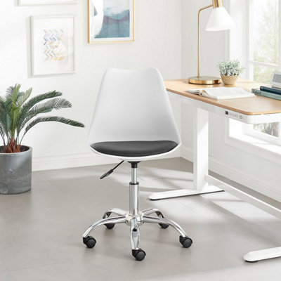 Furniturebox Oslo White and Grey Scandi Inspired Office Chair With A Comfortable Faux Leather Seat Cushion