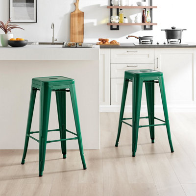 Furniturebox Set of 2 Colton 'Tolix' Style Dark Green Metal Bar Stools