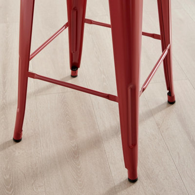 Furniturebox Set of 2 Colton 'Tolix' Style Red Metal Bar Stools