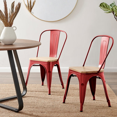 Furniturebox Set of 2 Red Colton Tolix Style Stackable Industrial Metal ...