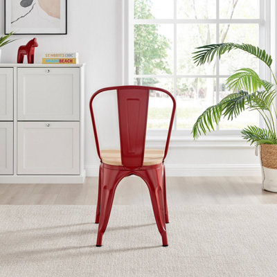 Furniturebox Set of 2 Red Colton Tolix Style Stackable Industrial Metal ...
