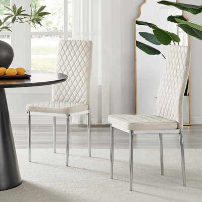 Furniturebox Set of 4 Milan Cream High Back Soft Touch Velvet Diamond ...