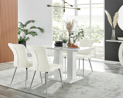 FURNITUREBOX UK 4 SEATER DINING SET - IMPERIA WHITE HIGH GLOSS DINING ...