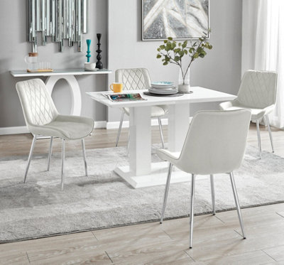 Furniturebox UK 4 Seater Dining Set - Imperia White High Gloss Dining ...