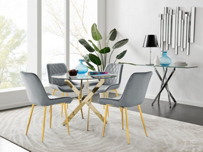 Furniturebox UK 4 Seater Dining Set - Novara 100cm Gold Round Glass ...