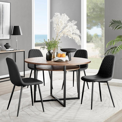 Furniturebox UK Adley Brown Wood Storage Dining Table & 4 Black Corona ...