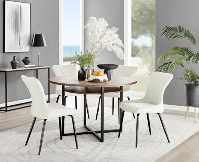 Furniturebox UK Adley Brown Wood Storage Dining Table & 4 Cream Nora ...