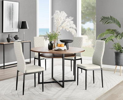 Furniturebox UK Adley Brown Wood Storage Dining Table & 4 Cream Velvet ...