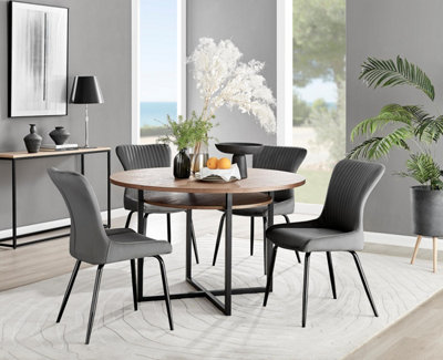 Furniturebox UK Adley Brown Wood Storage Dining Table & 4 Dark Grey ...