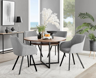 Furniturebox UK Adley Brown Wood Storage Dining Table & 4 Light Grey ...