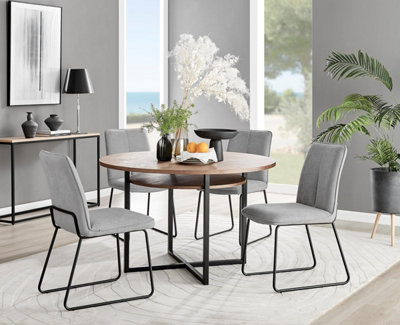 Furniturebox UK Adley Brown Wood Storage Dining Table & 4 Light Grey ...