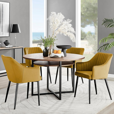Furniturebox UK Adley Brown Wood Storage Dining Table & 4 Mustard Calla ...