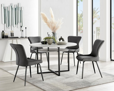 Furniturebox UK Adley Grey Concrete Effect Storage Dining Table & 4 ...