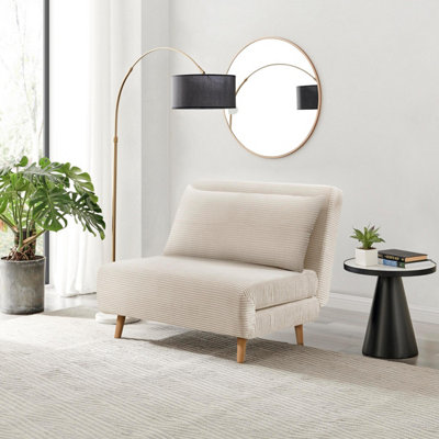 Furniturebox UK Bobby Cream Jumbo Corduroy Single Folding Sofa Bed Chair