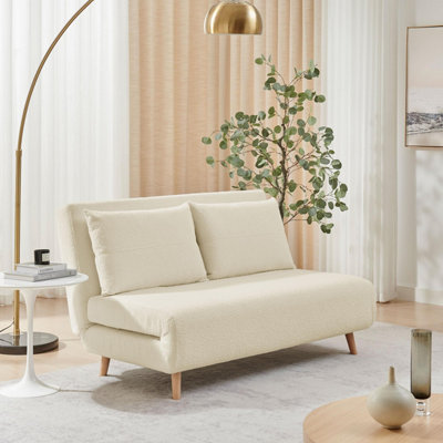Furniturebox UK Bobby Off-White Boucle Fabric Double Folding Sofa Bed
