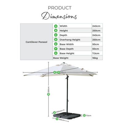 Furniturebox UK Cantilever Cream Square Outdoor Parasol Only (No Base)