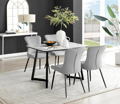 Furniturebox UK Carson White Marble Effect Dining Table & 4 Light Grey ...