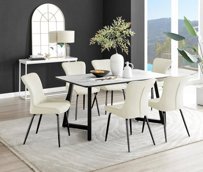 Furniturebox UK Carson White Marble Effect Dining Table & 6 Cream Nora ...